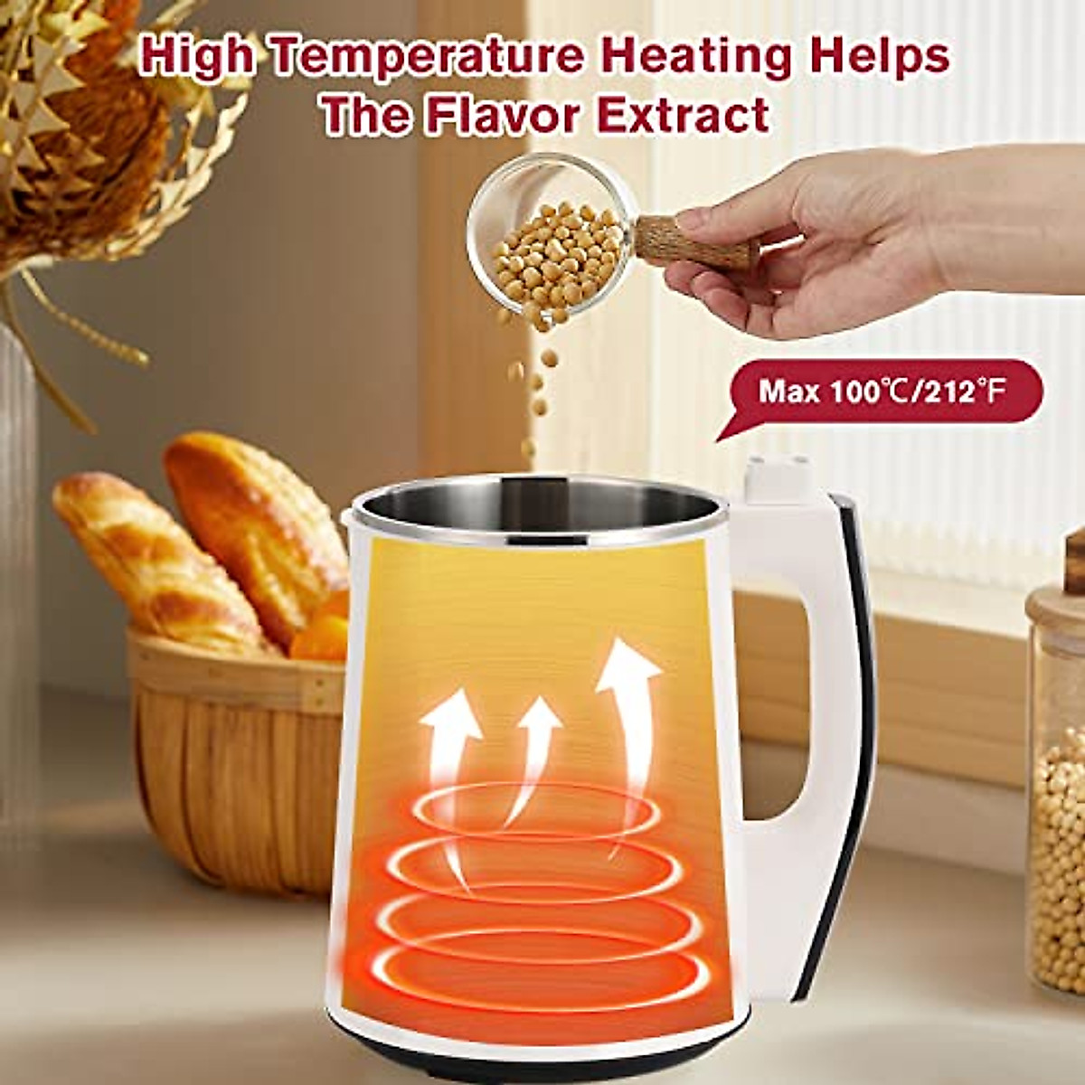 LANUEVA Soy Milk Maker Machine 1.3L/44OZ, 8 In 1 Nut Milk Maker for Dry Wet Soybean, Almond Milk, Vegan Nut Milk, Oat Milk, Smoothies, Porridge, Paste, Juice, Self-Cleaning, Include Recipe, 110V