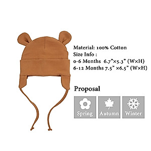 JANGANNSA Bear Cotton Newborn Hat Ear Flap Baby Hospital Cap New Born Warm Beanie for Boys Girls Autumn Winter (White+Navy Blue+Coffee, 0-6 Months)