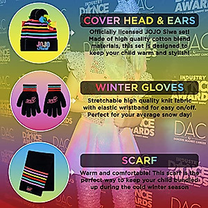 JoJo Siwa Kid’s Winter Hat, Scarf, and Snow Gloves, 3 Pc. Set, Soft and Warm Pom-Pom Beanie with Big Bow