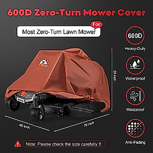 Zettum Zero Turn Mower Cover - Zero-Turn Lawn Mower Cover Waterproof & Heavy Duty, 600D Outdoor Universal Fit Mower Cover with Storage Bag for Greenworks, EGO, Craftsman, Husqvarna, Honda and More