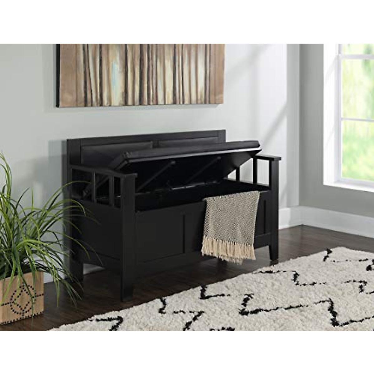 Linon Carlton Padded Bench, 44.5"W x 17"D x 30"H, Black