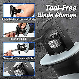 WORKPRO 12V Cordless Reciprocating Saw with Clamping Jaw, 2.0Ah Li-Ion Battery with 1 Hour Fast Charger, Variable Speed and Tool-Free Blade Change, 3 Saw Blades for Wood & Metal Cutting