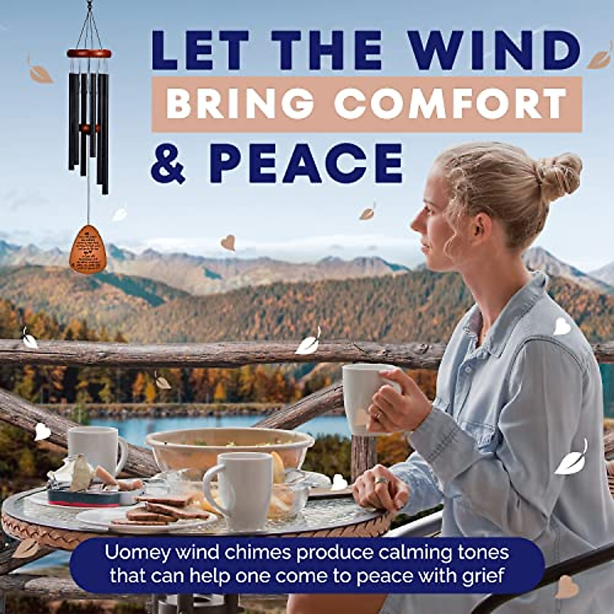 Uomey Memorial Wind Chimes for Loss of Loved One in Memory with Relaxing Tones - Sympathy Gifts Wind Chimes for Outside - Weather Resistant Memorial Gifts for Mother and Father Loss - 32"