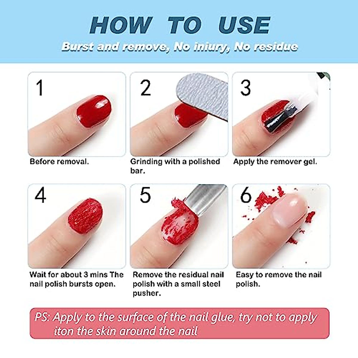 Gel Nail Polish Remover(15ML) - Professional Removes Nail Polish in 3-5 Minutes, Quickly & Easily, Not Hurt Nails with 1 PCS Cuticle Pusher + 1 PCS Nail Polish Scraper Blue