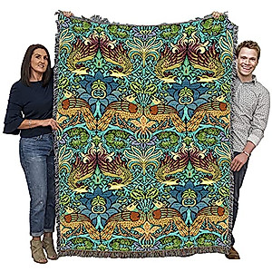 Pure Country Weavers William Morris Dragon and Peacock Blanket - Arts & Crafts - Gift Tapestry Throw Woven from Cotton - Made in The USA (72x54)