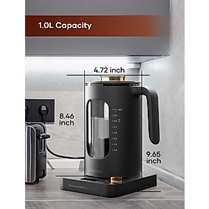 Electric Tea Kettle, INTASTING Glass Electric Kettle with tea Infuser and Precise knob temperature control, 1200W Fast Heating, BPA-Free, Easy to Clean, for Tea and coffee, Dark Grey