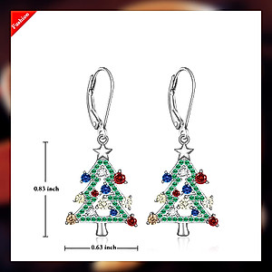 Sterling Silver Christmas Tree Earrings Leverback Dangle Drop Earrings for Women Holiday X-mas Christmas Tree Jewelry