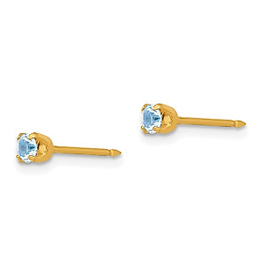 14K Solid Yellow Gold 3mm Rhinestone Crystals Stud Earrings Ear Piercing Studs March Birthstone Jewelry