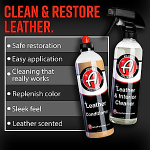Adam's Polishes Leather Care Kit - Leather Cleaner & Leather Conditioner Car Cleaning Supplies | UV Protection for Interior Accessories Steering Wheel Seat Dash Vinyl Shoe Polish Jacket