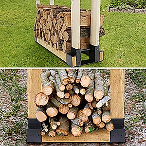 Heavy Duty steel Firewood Storage Rack for Outdoor, Black Metal Coated Firewood Log Holder for Indoor Fireplace, Firewood Bracket Kit (Set of 2 Packs) with 25 Screws, Suitable for Different Lengths