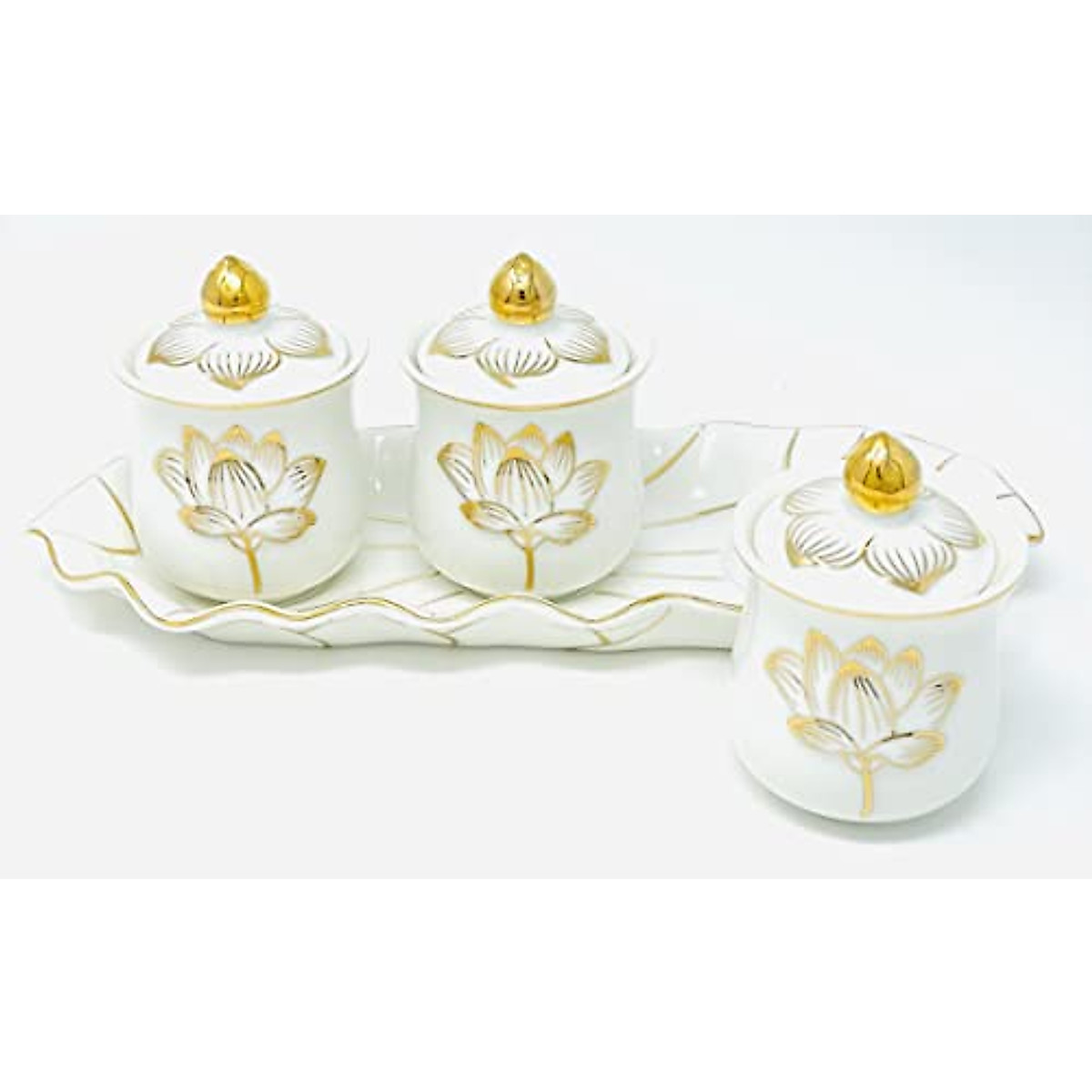 Houlu 3 Altar Cups Set, Ceramic Holy Water Offering Cup, Tibetan Buddhist Worship Cup (White)