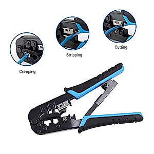 Cable Matters Modular RJ45 Crimp Tool (Ethernet Crimper) with Built-in Wire Cutter and Stripper - 10-Pack Cat6 RJ45 Connectors Included