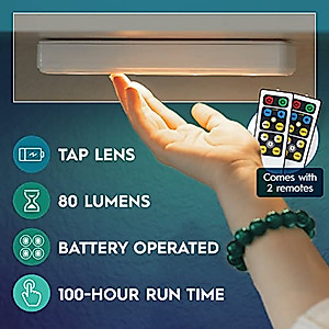 Brilliant Evolution Wireless LED Under Counter Lights 4 Pack with 2 Remote Controls, Under Counter Light Fixtures, Touch Light - Battery Operated Lights with Remote (4pk, 80 Lumens)
