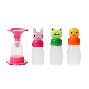 kekafu 3 Pieces Bento Soy Sauce Bottle with Funnel Mini Cute Animal Lunch Sauce Case Container Plastic Condiment Dispenser for Salad Ketchup Syrup Oil Outdoor Barbecue