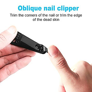 4 PCS Premium Nail Clippers Set, Ultra Sharp Large Toenail Clippers for Thick Nails, Small Fingernail Clipper, Slanted Nail Cutter, Stainless Steel Nail File, Nail Clippers for Men Women Kids (Black)