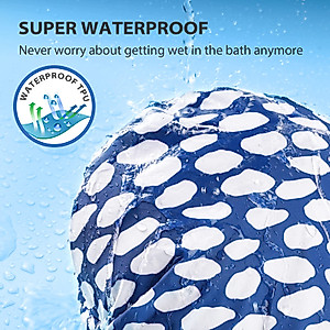 INNELO Luxury Shower Cap for Women Reusable Waterproof, Double Layered Shower Hair Cap with Adjustable Elastic Strap, Large Satin Lined Shower Bath Cap for Long Curly Straight Hair, Blue