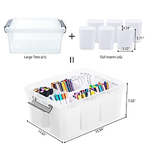Citylife 17 QT Plastic Storage Bins with 6 Detachable Inserts Clear Storage Box with Lids Multipurpose Stackable Storage Containers for Organizing Tool, Craft, Lego, Crayon