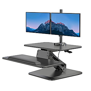 Mount-It! Standing Desk Converter, Stand Up Desk Riser with Dual Monitor Mount, Adjustable Workstation in Black, Top Platform 23" Wide, Keyboard Mouse Tray 27" Wide, Raises 5" to 17" Tall