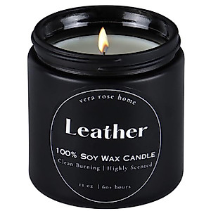 Scented Candles for Men | Leather Scented Candles | Soy Candles for Home Scented | Candle Gift for Men | Vanilla Candle in Black Jar Candle | Mens Scented Candles for Home Non Toxic 12oz 60+ Hours