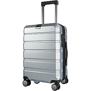 KROSER Hardside Expandable Carry On Luggage with Spinner Wheels & Built-in TSA Lock, Durable Suitcase Rolling Luggage with USB Port, Carry-On 20-Inch, Silver Grey