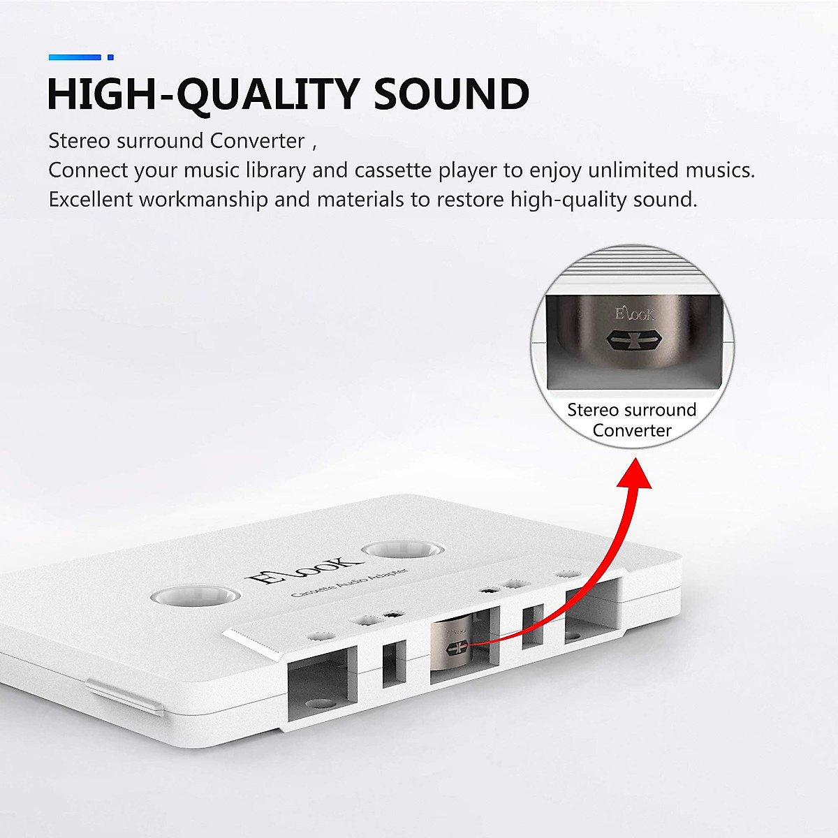 Elook Car Cassette Aux Adapter, 3.5mm Universal Audio Cable Tape Adapter for Car, Phone, MP3 ect. White