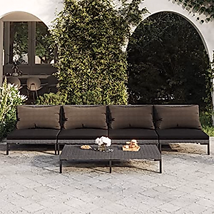 WHOPBXGAD 5 Piece Patio Lounge Set Rattan Chair,Gardens Patio Furniture,Oak Patio Furniture Set,Sui for Gardens, lawns, terraces, poolsides, patios,with s Poly Rattan Dark Gray