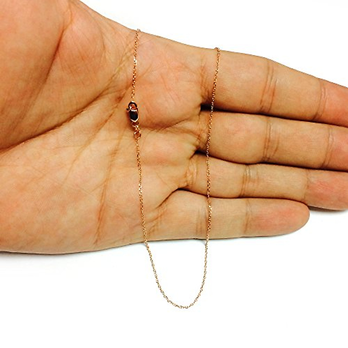 Jewelry Affairs 14k Rose Solid Real Gold Cable Link Chain Necklace, 0.8mm, 16"