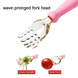 Oligey Toddler Bendy Feeding Spoon and Fork Set in Box for Baby Independent Dinning Learning in Any Angle,the Self Feeder Utensils Have Pliable Silicone Grip and Gum-Friendly PPSU Head for Child Snack