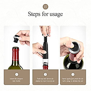 HGB Wine Stopper,Premium Wine Bottle Stopper Wine Pump Preserver Saver Kit Best Gifts for Wine Lovers,Longer Fresh Includes Vacuum Pump & 2 Reusable Air Bottle Stoppers1