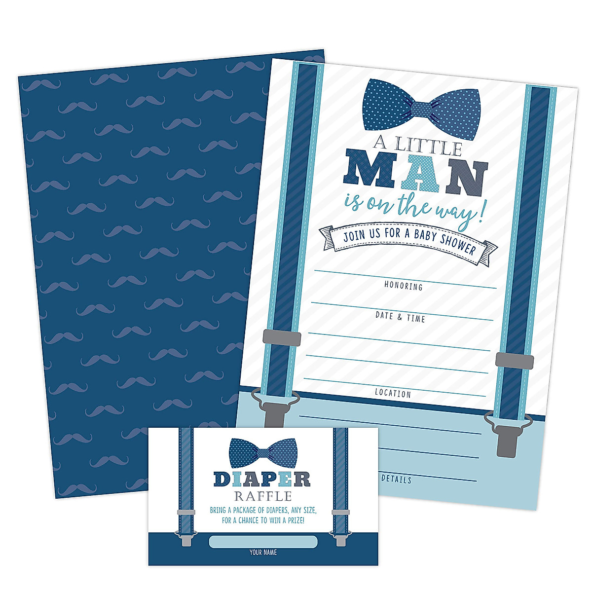 Your Main Event Prints Boy Baby Shower Invitations, 20 Including Envelopes & Diaper Raffle Cards, Little Man, Sprinkle