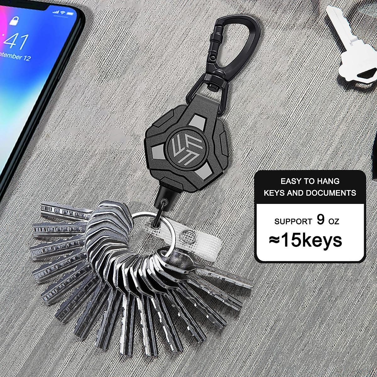 Retractable Keychain Badge Holder with Lanyard,Heavy Duty Badge Reel Retractable Carabiner Keychain,Tactical ID badge Card Holders Retractable with 31.5” Stainless Steel Retractable Cord