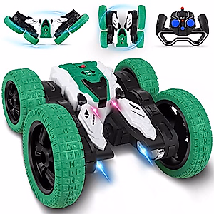 Diuerma RC Stunt Car, Double-Sided Rotation 360° Flips, 4WD Electric Remote Control Car, Indoor Outdoor Car Toy for Boys Girls 4 5 6 7 8 9 10 11 12+ Year Old Birthday Gifts (Green)