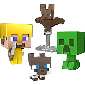 Minecraft Mob Head Minis Cave Explorers Pack with 2 Action Figures and Accessories, Steve and Creeper, Collectible Gift for Fans Age 6 Years and Older