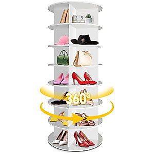 LISGODTO 7 Tier Rotating Shoe Rack, 360° Revolving Free Standing Shoe Organizer, Multifunctional Storage Revolving Shoe Rack Tower, Spinning Shoe Display Lazy Susan (White)