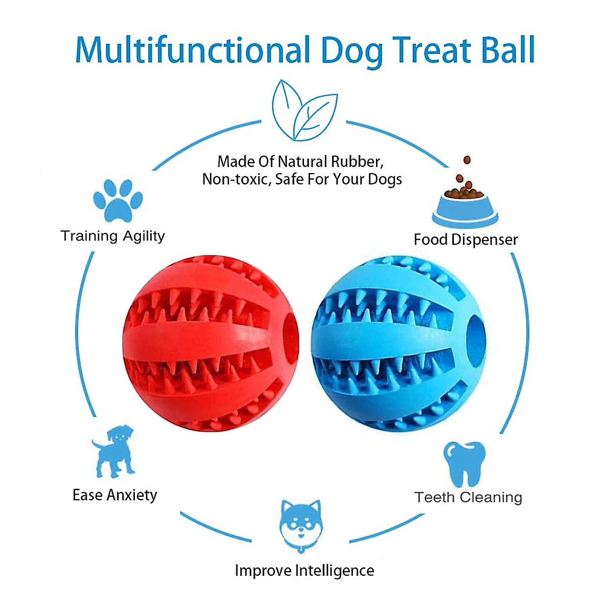 Feixun Dog Treat Toy Ball, Dog Tooth Cleaning Toy, Interactive Dog Toys 2.8" Pack of 2