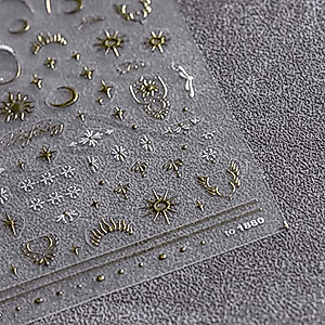 4Sheets 5D Gold Nail Art Stickers Classic Totems Moon Star Butterfly Delicate Nail Art Decal Supplies for Women Salon DIY Acrylic Nails Design (Gold Totems)