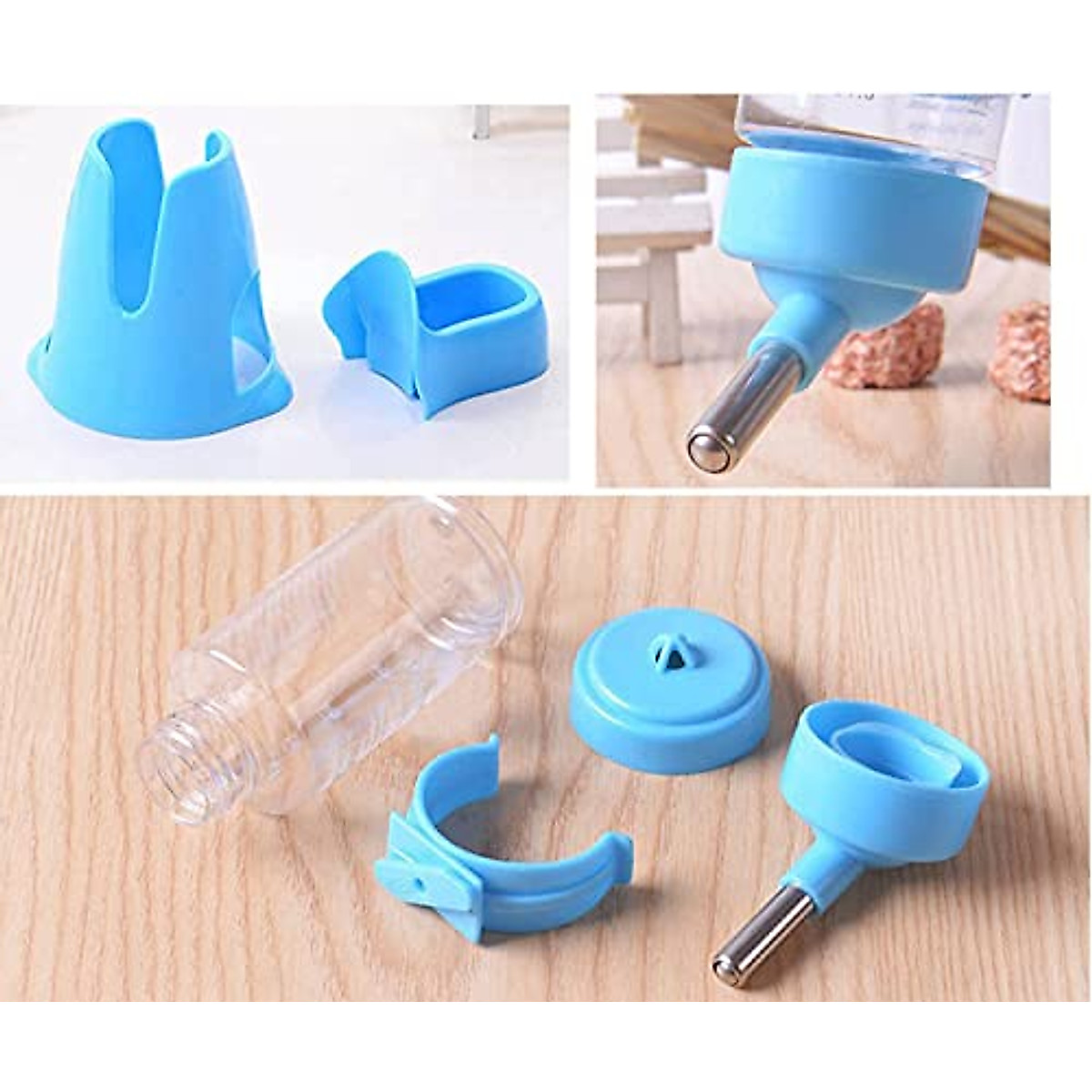 Hamster Automatic Feeder Dispenser for Small Animal Rhamster Ferret Bunny Rabbit Pig Hedgehog Bird Feed Pets, Mini Auto Food Feeding Cage Water Bowl for Vacation（1pcs Feeder+1pcs Water Bowl(Blue)