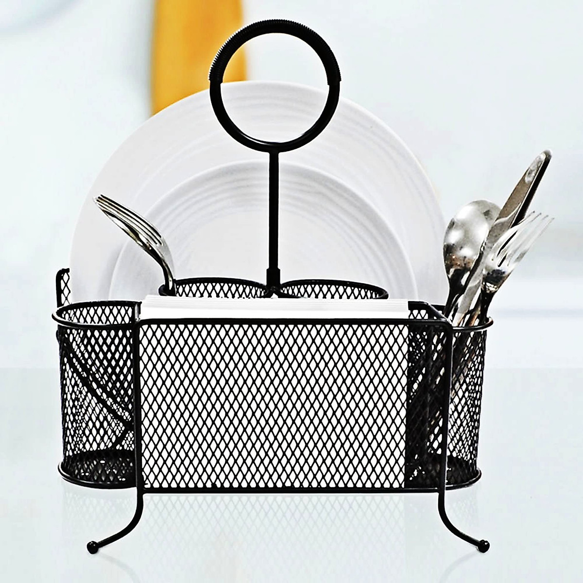 Picnic Plate Napkin Flatware Storage Caddy Organizer Holder, Black