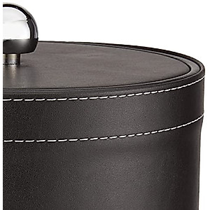 Kraftware Ice Bucket with Stitched Handle, Fabric Lid and Chrome Astro Ball Knob, Black - 3 Quart