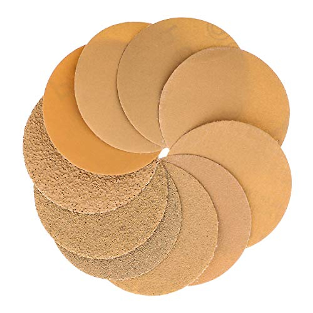 Dura-Gold Premium 2" Gold Hook & Loop Sanding Discs Variety Pack Box - 40, 60, 80, 120, 220, 320, 400, 600, 800, 1000 Grit (5 Sheets Each, 50 Total) & Drill Backing Plate, Automotive, Woodworking