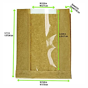 PACKNWOOD - 210SVIS2818 - Brown Kraft Bag with Window - Kraft Sealable Bag with Window - Clear Front Brown Kraft Paper - Recyclable Paper Bags - (11.02" L x 7.08" W x 2.75" H) - (Case of 1000)