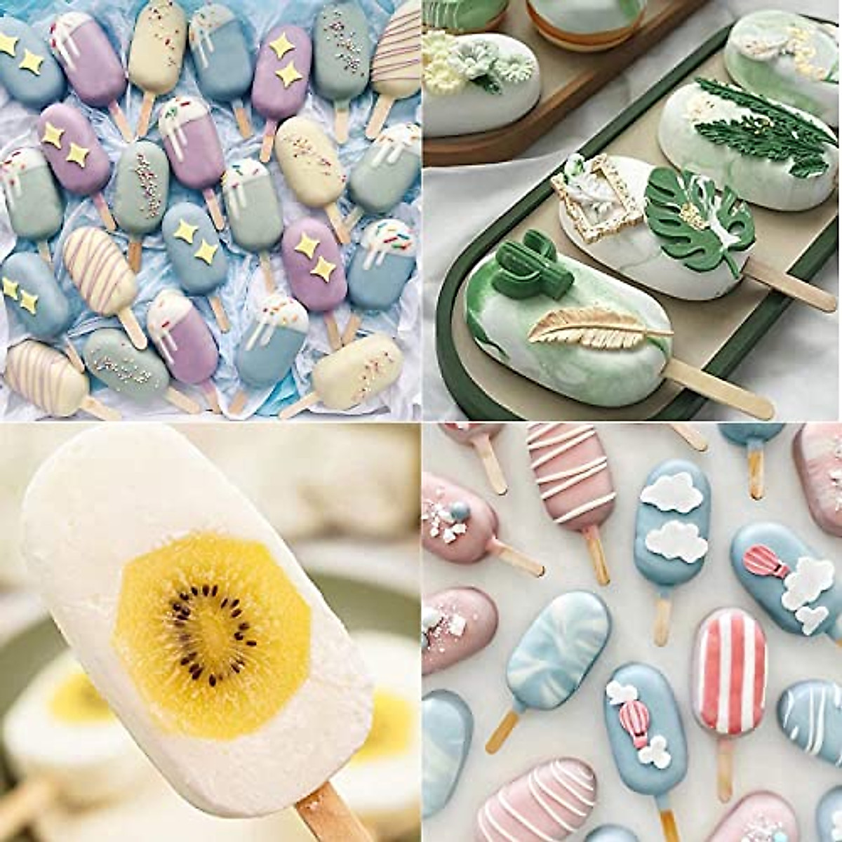 Ozera 2 Pack Popsicles Molds, Homemade Cake Pop Mold Cakesicle Molds Silicone Popcical Molds, 4 Cavities Ice Pop Cream Molds Maker with 50 Wooden Sticks & 50 Popsicle Bags for DIY Popsicles