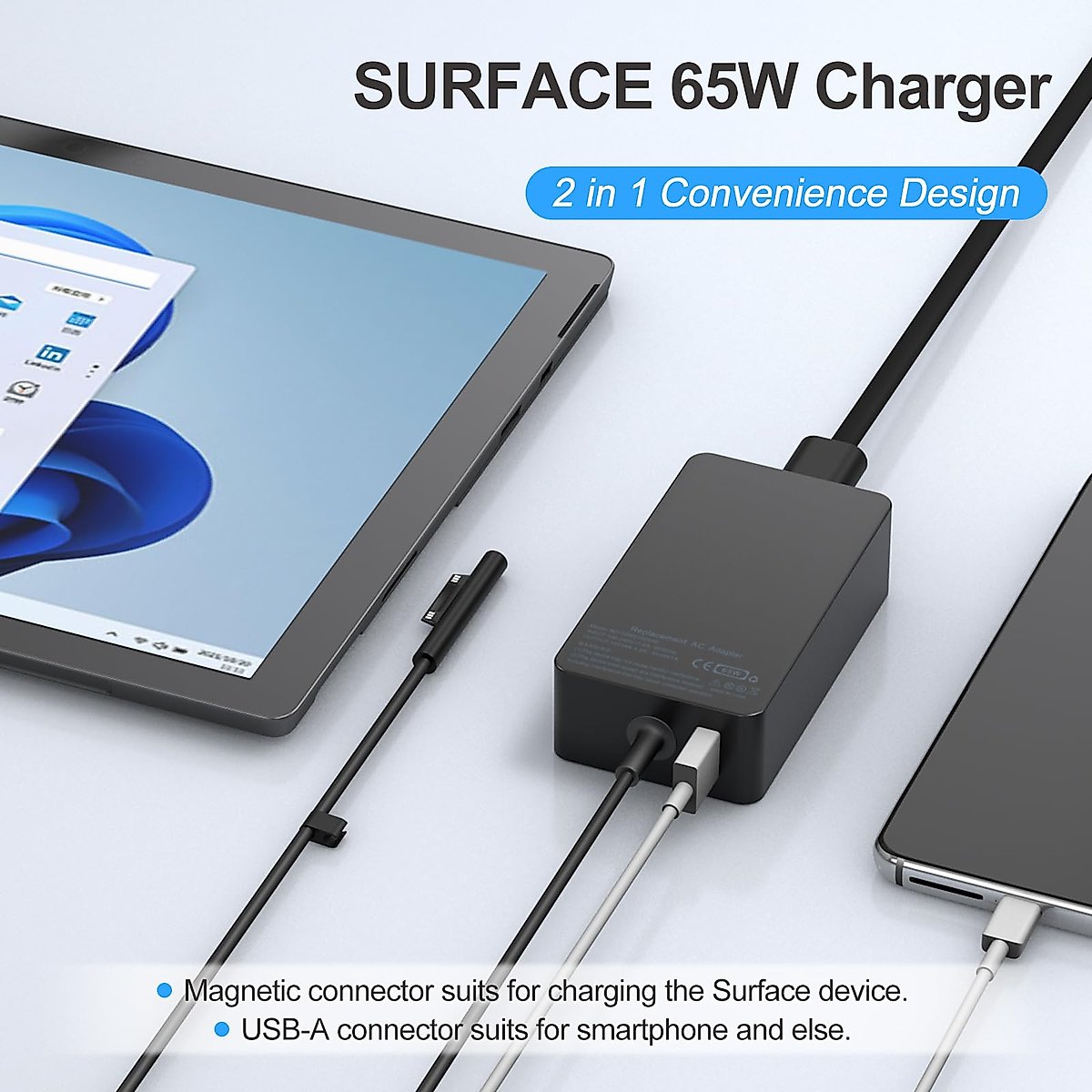 65W Surface Pro Laptop Charger-Microsoft Surface Pro Charger for Windows Surface Laptop 6,5,4,3,2,1,Microsoft Surface Pro10,9,8,7+,7,6,5,4,3,X,Surface Book3,2,1,Surface Go Tablet,Support 44W,36W, 10FT
