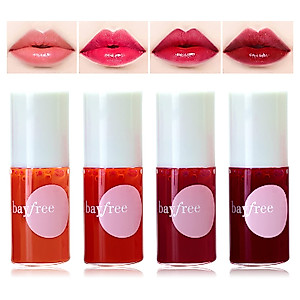 Charm Kiss 4 Colors Lip Tint Stain Set, Matte Velvet Lip Tint Watery Lip Stain Mini Liquid Lipstick, Natural Shimmery Lip Tint Stain Lip Color Makeup,