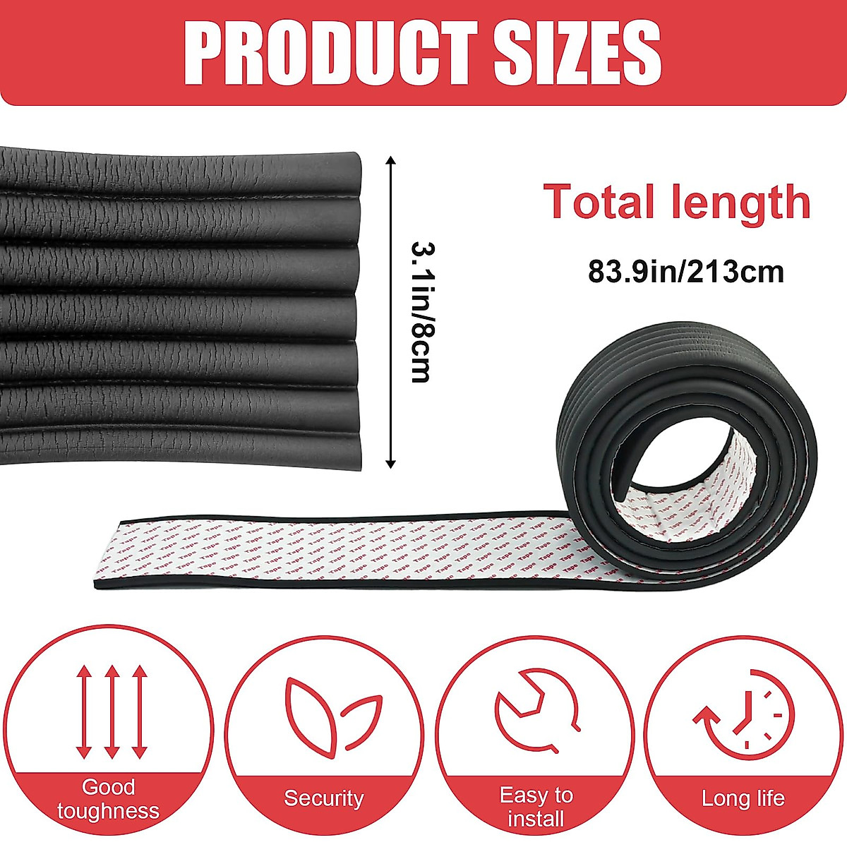 FMOACEN 6.6 FT Black Bunk Bed Ladder Pads PVC Soft Corner Protectors with Strong Adhesive, Stair Steps Cover for Foot Comfort