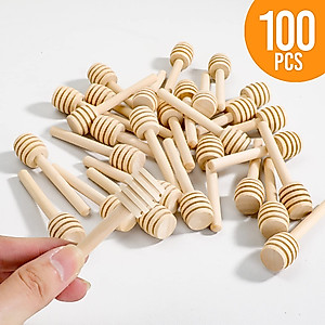 YEUIKERR 100 Pack Mini Honey Dipper Stick, 3 Inch Wooden Honey Comb Wand, Mini Wood Honey Stirrer Stick for Honey Jar Dispense Drizzle Honey and Wedding Party