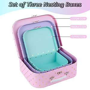 Eazy2hD Paperboard Suitcases, Set of 3 Decorative Storage Boxes Gift Boxes With Lids for Photo Storage Home Decoration, Birthday, Weddings, Anniversary - Mini Cardboard Suitcase - Gold Foil Polka Dots