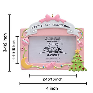 MAXORA Pink Photo Frame Baby Ornament - Personalized Baby's First Christmas Ornament - Custom Baby Shower Gifts for New Parents - Christmas Gifts for Grandkids - 2024 Christmas Photo Ornament