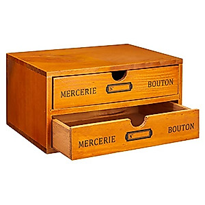 Small Wooden Storage Box with 2 Drawers for Desk Organizers and Accessories, Office Supplies, Countertop, Decorative Rustic Aged Vintage Design (9.75 x 7 x 5 In)
