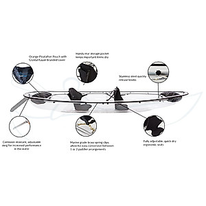 Genuine Crystal Kayak by The Crystal Kayak Company | Clear Commercial Grade Single/Double Riders | Transparent Hybrid Kayak/Canoe | Exploring, Fishing, Rental or Family Fun!